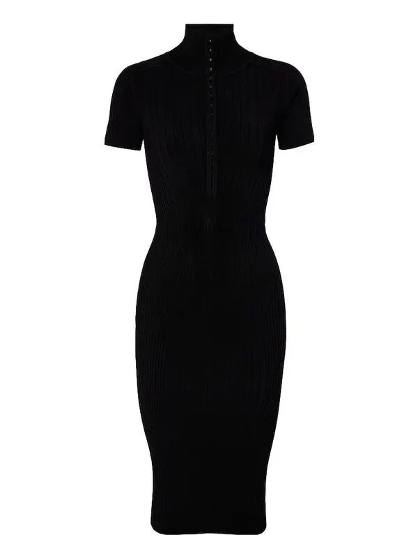 MUGLER Ribbed-knit Midi Dress - Black