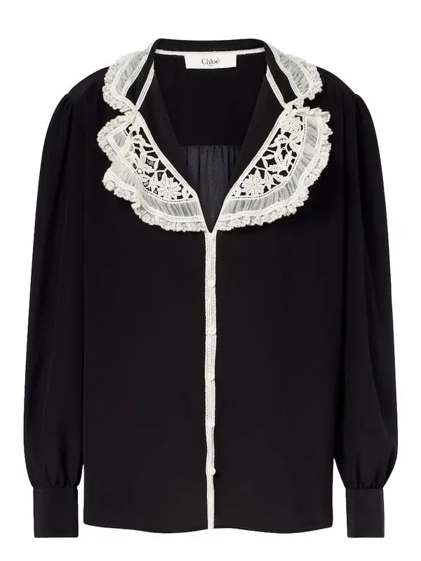 Chloé Lace-trimmed Silk Crêpe De Chine Blouse - Black