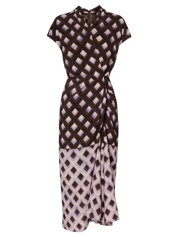 Dries Van Noten Gathered Printed Midi Dress - Brown