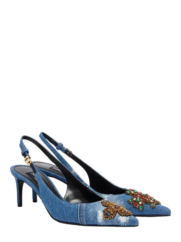 Dolce & Gabbana Embellished Denim Slingback Pumps - Blue