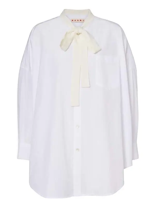 Marni Tie-neck Cotton Shirt Dress - White