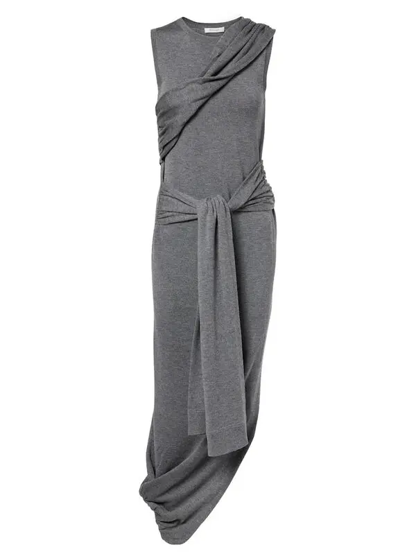 JW Anderson Knitted Tie-detailed Asymmetric Midi Dress - Grey