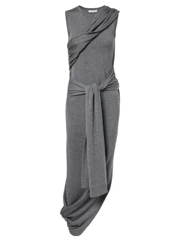 JW Anderson Knitted Tie-detailed Asymmetric Midi Dress - Grey