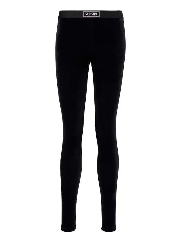 Versace Logo Jersey Leggings - Black
