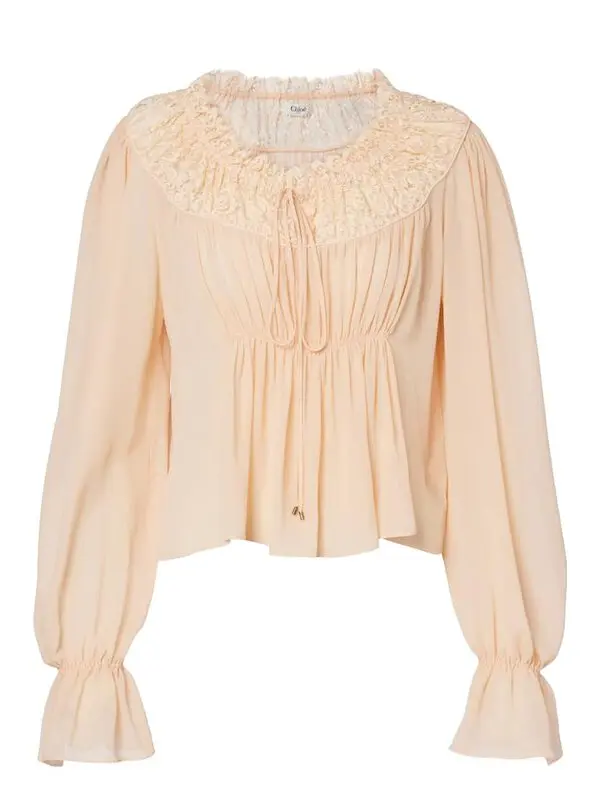 Chloé Shirred Cropped Silk Blouse - Pink