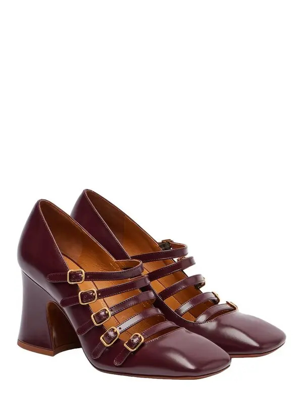 Chloé Janis 80 Leather Mary Jane Pumps - Burgundy
