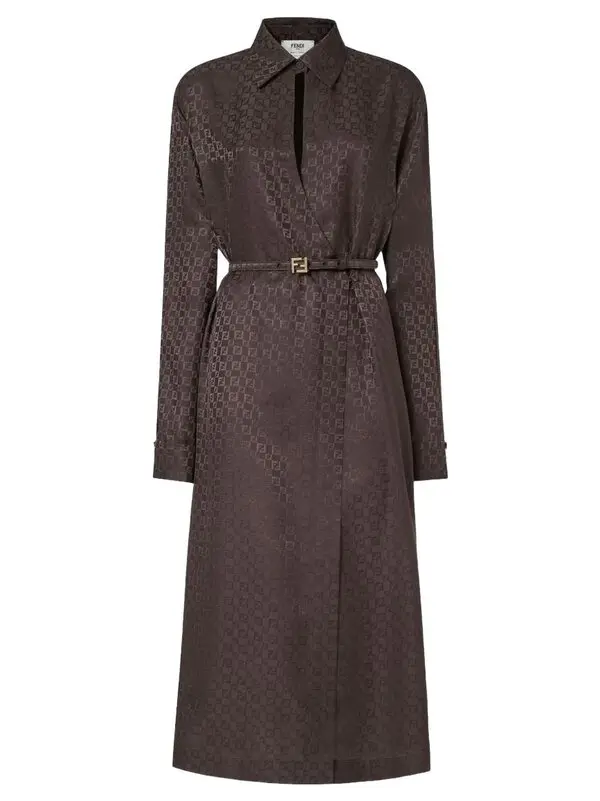 Fendi Ff Jacquard Silk Maxi Dress - Brown