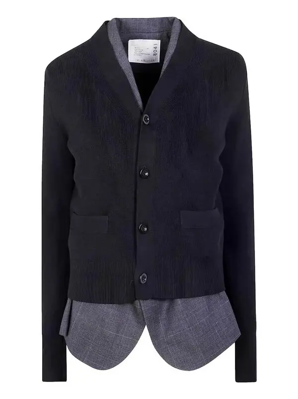 Sacai Ribbed Wool Cardigan - Black