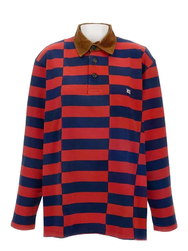WALES BONNER Striped Long-sleeve Polo Shirt - Red