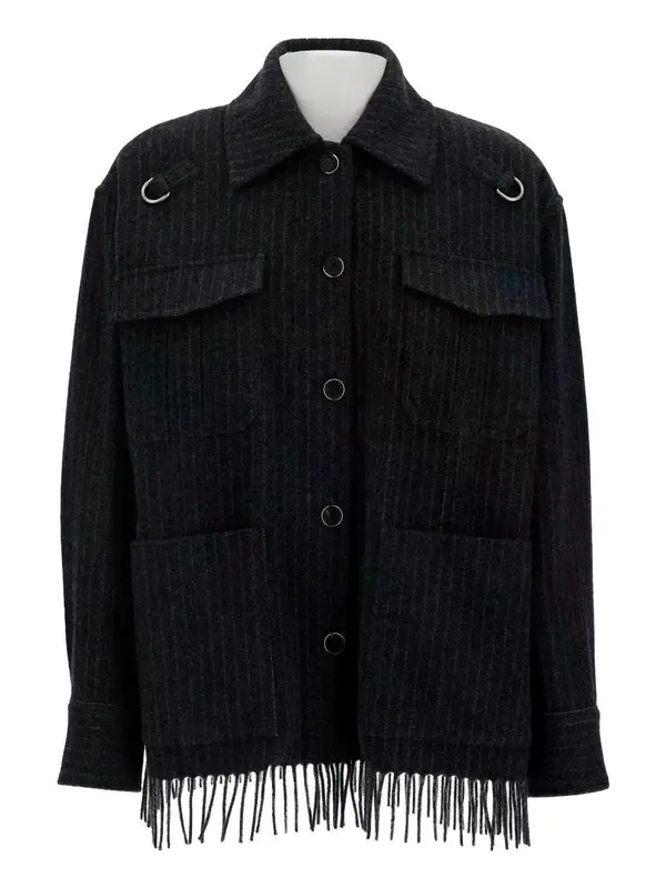 DURAZZI MILANO Pinstripe Fringed Jacket - Black