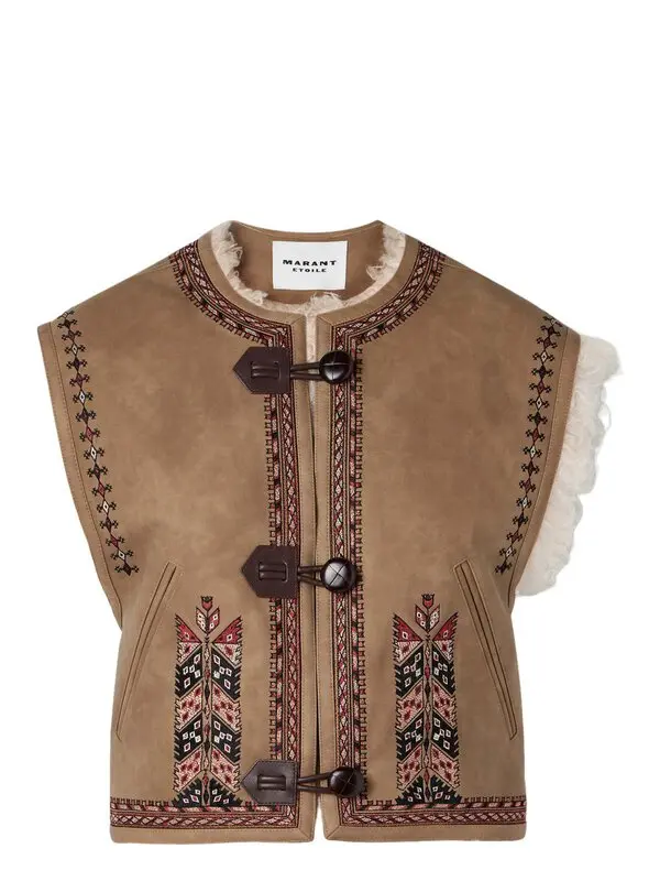 MARANT ETOILE Clemencia Embroidered Fleece Vest - Brown