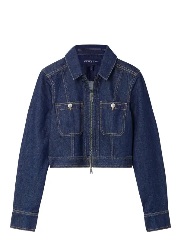 Veronica Beard Patty Cropped Denim Jacket - Blue