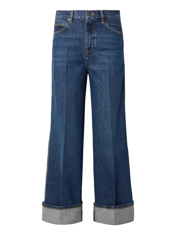 FRAME The Cuffed Wide Mid-rise Wide-leg Jeans - Blue