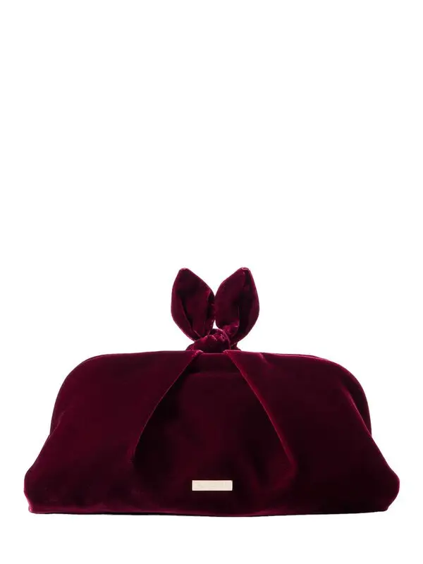 AQUAZZURA Bow Tie Pleated Velvet Clutch - Red