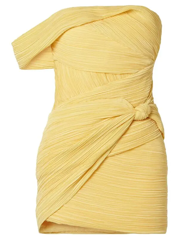 Cult Gaia Ahra Off-the-shoulder Draped Plissé-satin Mini Dress - Yellow