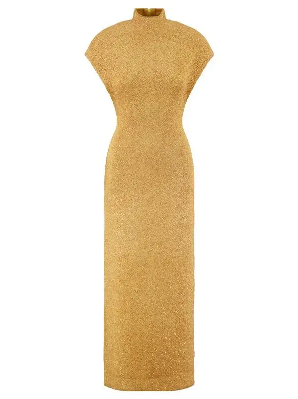 Lela Rose Sequin Knit Mock Neck Dress - Metallic