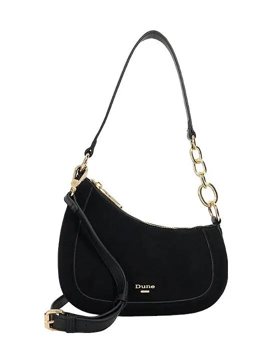 DUNE Small Suede Shoulder Bag - Black Suede