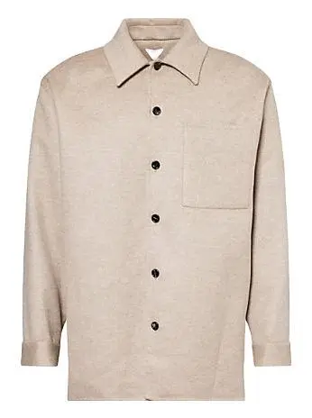 Bottega Veneta Notched-collar Long-sleeve Wool-cashmere Blend Overshirt - Sandshell Melange