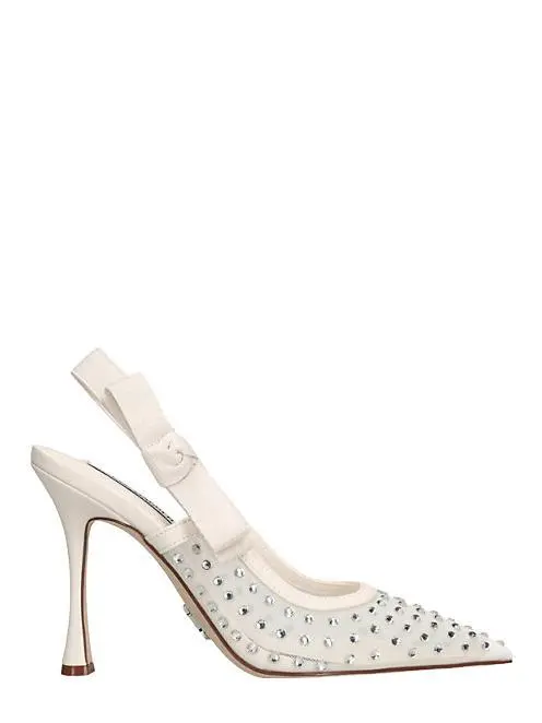 Steve Madden Brylie-r Mesh Slingback Courts With Rhinestones And Bow Detail - White