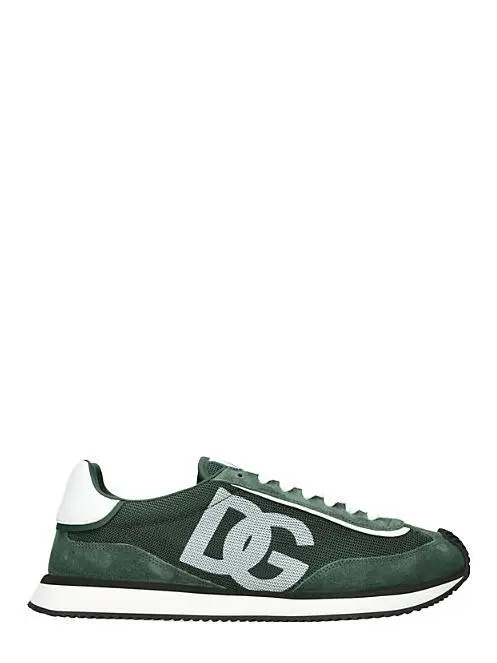 Dolce & Gabbana Aria Woven And Suede Low-top Trainers - Dark Green