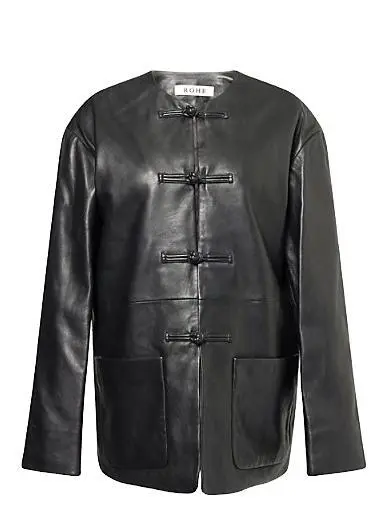ROHE FRAMES Round-neck Leather Jacket - Black