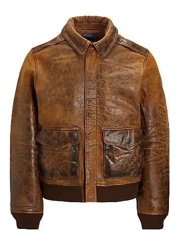 Ralph Lauren Flight Leather Bomber Jacket - Brown