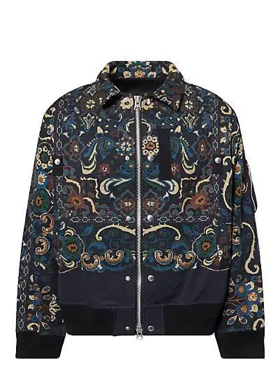 Sacai Floral-print Long-sleeve Cotton-blend Jacket - Navy