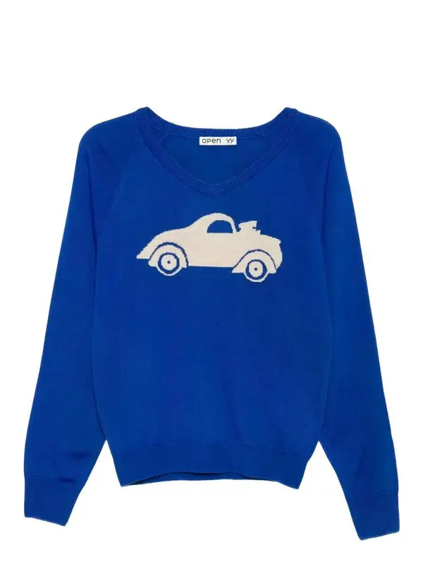 OPEN YY Car Graphic Sweater - Blue