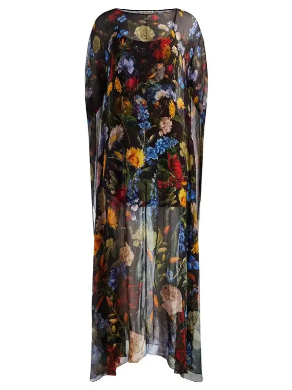 Alice + Olivia Floral-print Cape Maxi Dress - Black