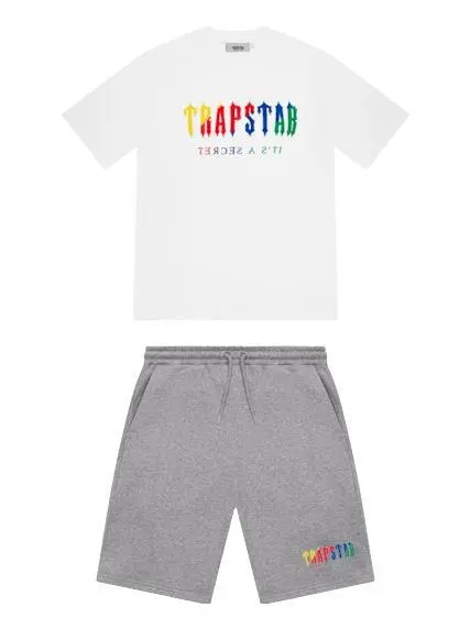 Trapstar Chenille Decoded Shorts Set - White/candy