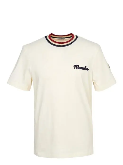 Moncler Embroidered Logo Cotton T-shirt - Ivory