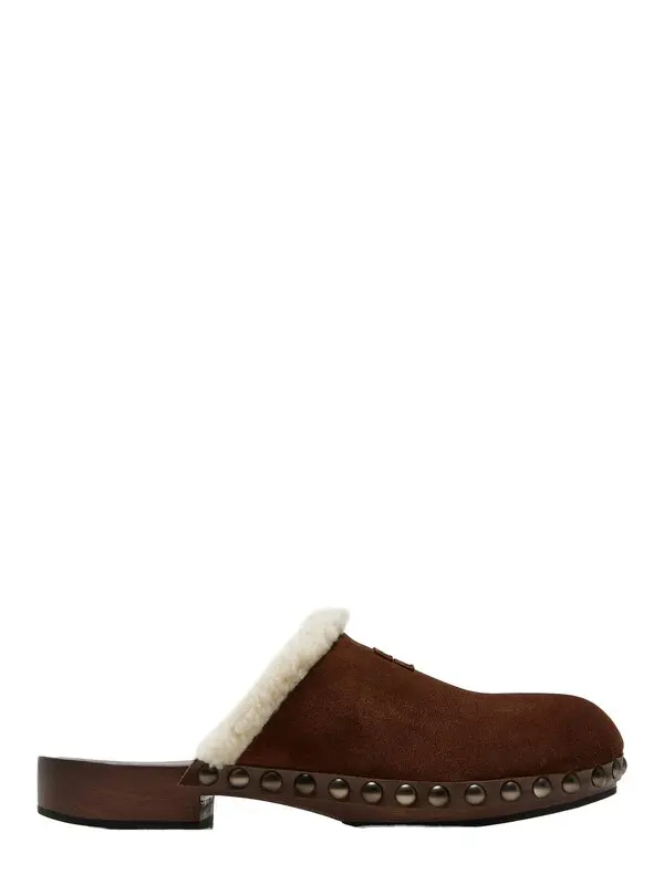 Miu Miu Shearling Clogs - Brown