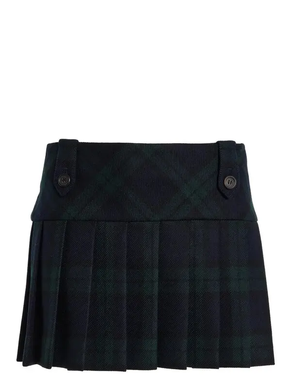 Miu Miu Pleated Checked Wool-twill Mini Skirt - Navy