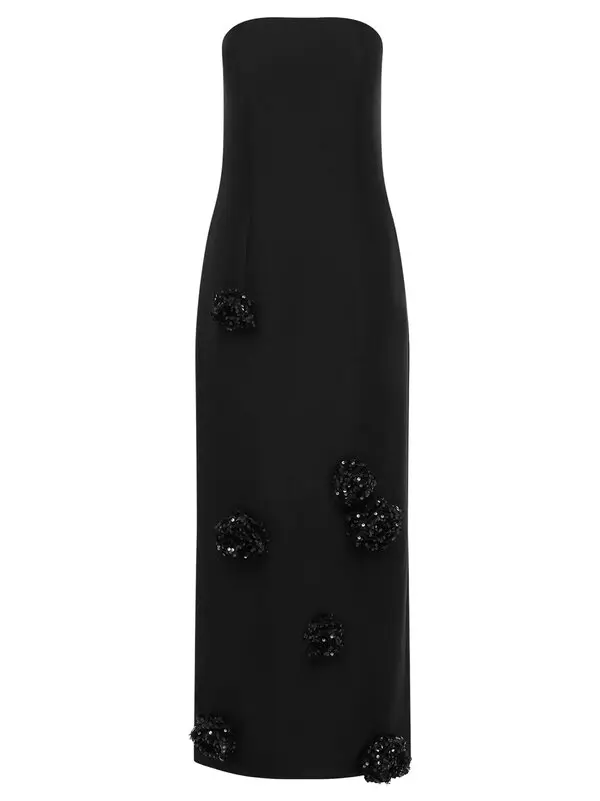 LEO LIN Rayna Embellished Wool-blend Maxi Dress - Black