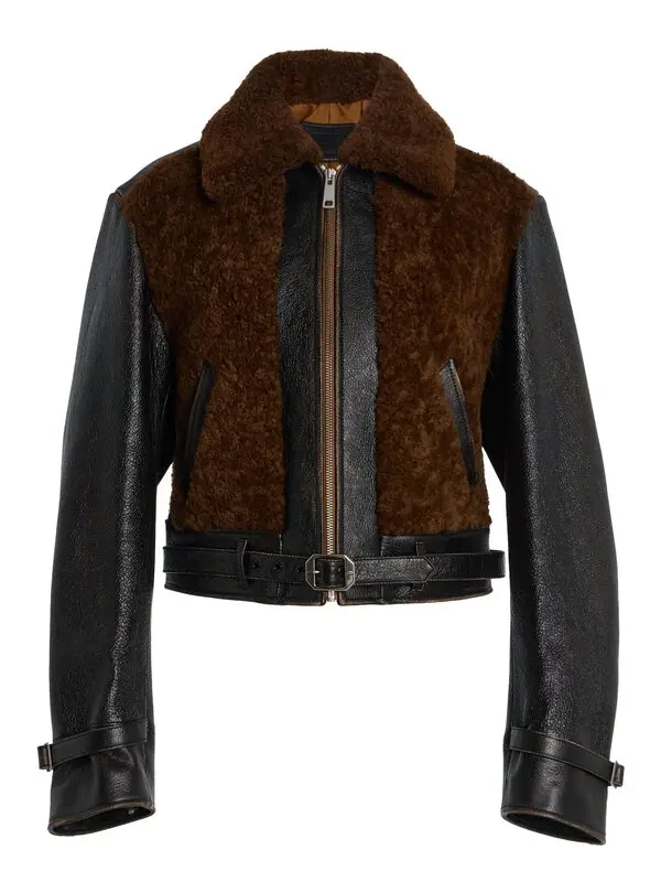 Prada Shearling-trimmed Leather Biker Jacket - Black