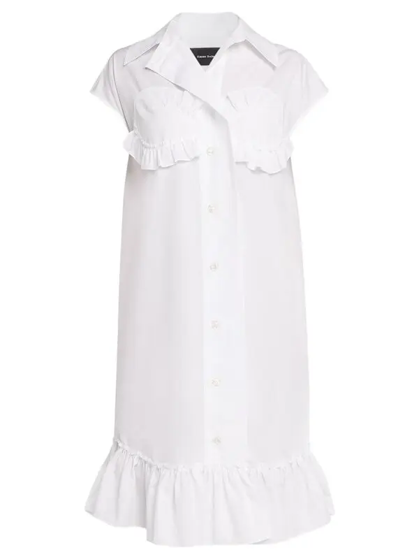 Simone Rocha Ruffle Bust Cotton Shirtdress - White