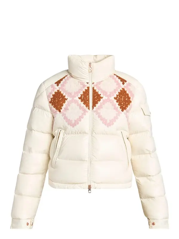 Moncler Megara Embroidered Down Puffer Jacket - Beige