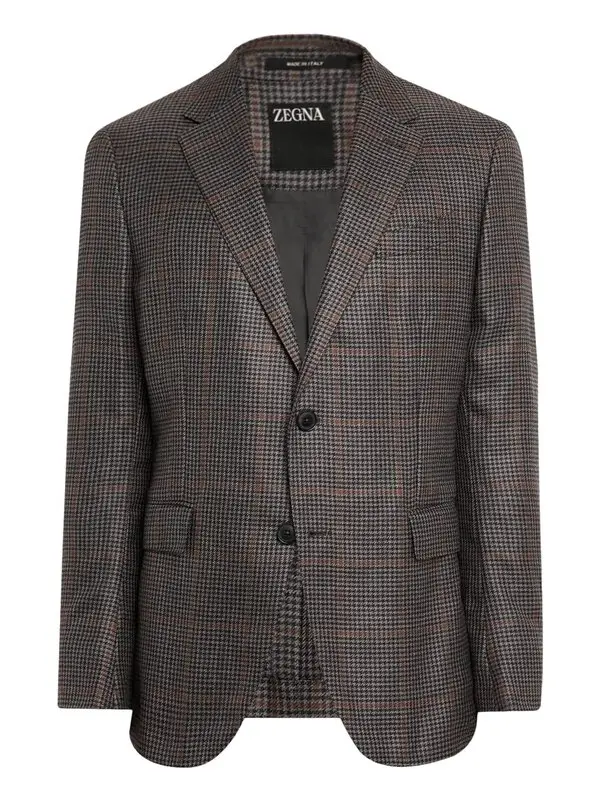 Zegna Cashmere And Silk Houndstooth Sport Coat - Dk Gry Ck