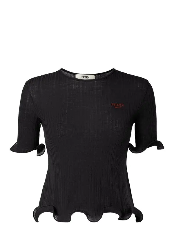 Fendi Ribbed Wool Jersey Jumper - Black