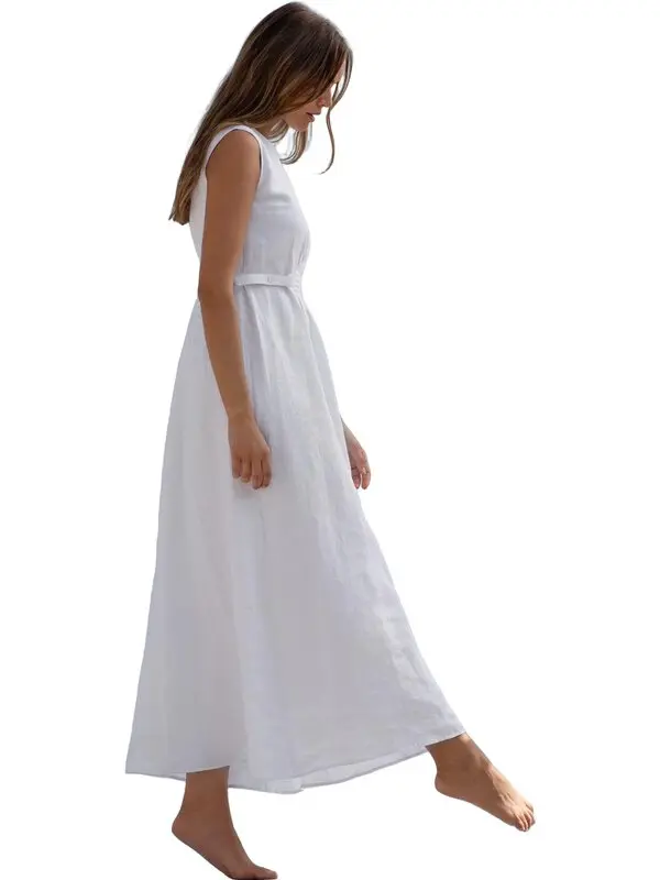 MandiBreeze Marion Sleeveless Linen Maxi Dress - White