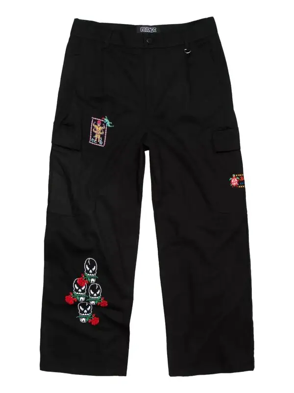 PAS DE MER Embroidered Cargo Trousers - Black