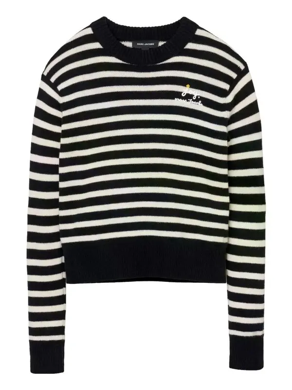Marc Jacobs Striped Sweater With Embroidered Details - Black