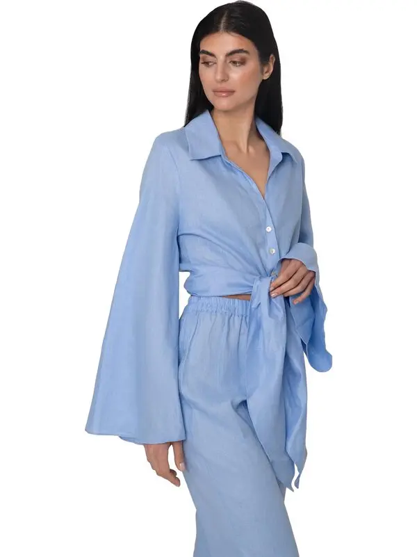 MandiBreeze Adrienne Linen Shirt - Blue