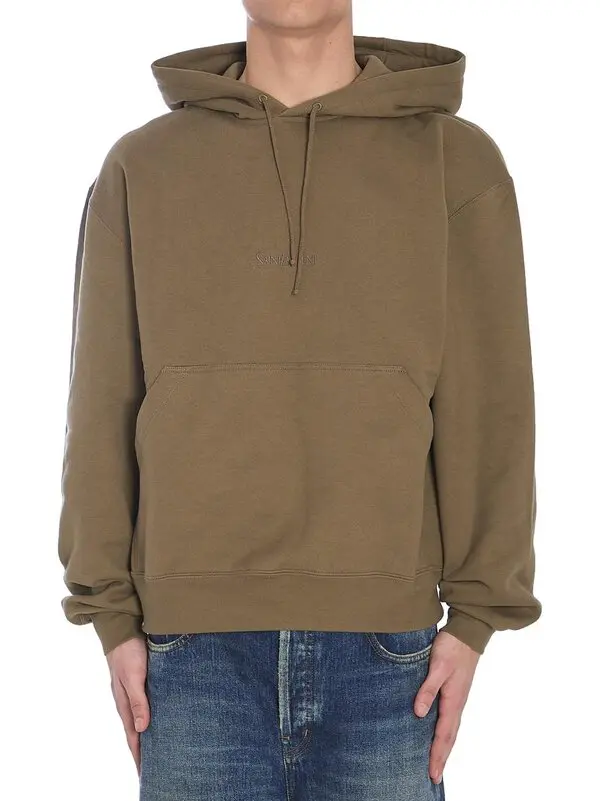 Saint Laurent Hoodie With Embroidered Logo - Green