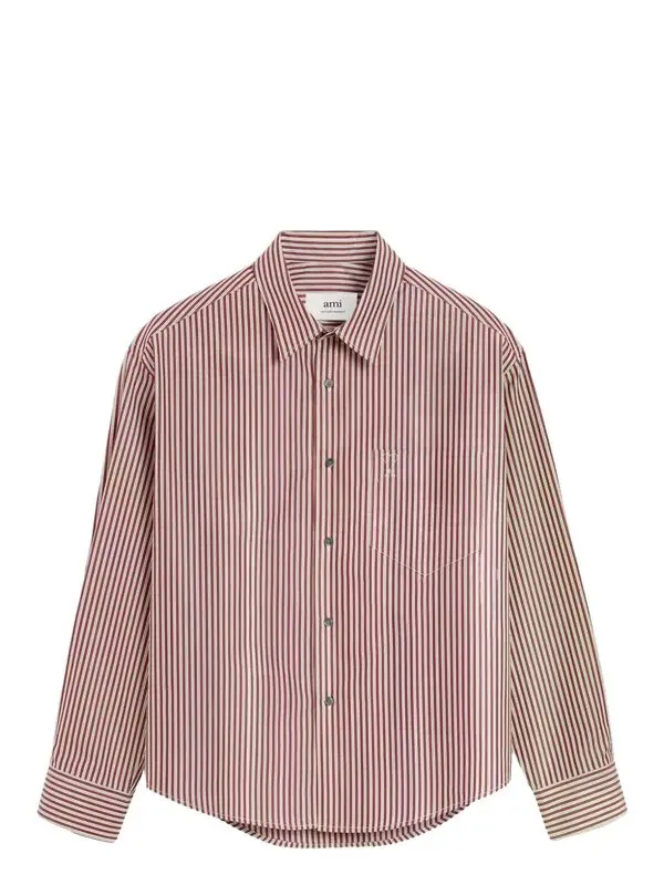 AMI Paris De Coeur Embossed Striped Cotton Boxy Shirt - Red