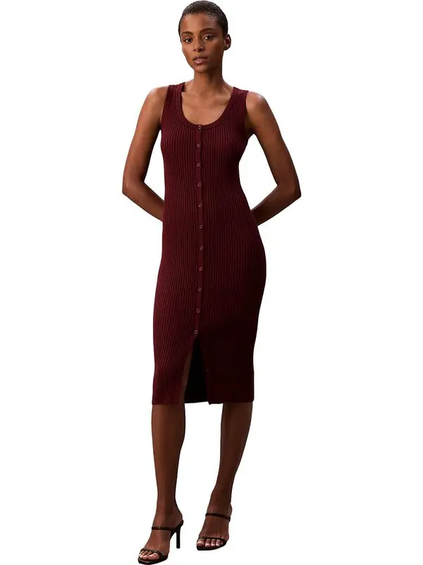Calvin Klein Smooth Cotton Rib Slim Midi Dress - Deep Rouge