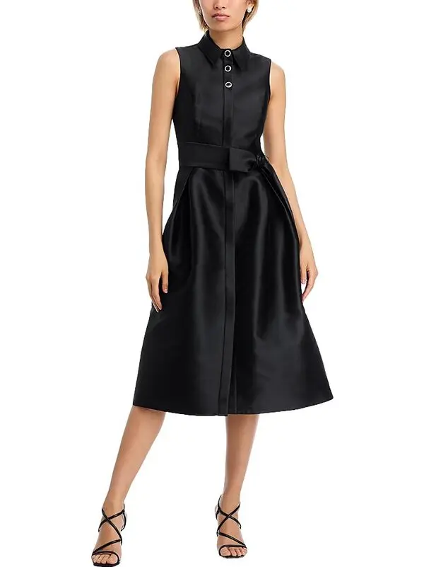 Rickie Freeman For Teri Jon Mikado Sleeveless Shirt Dress - Black