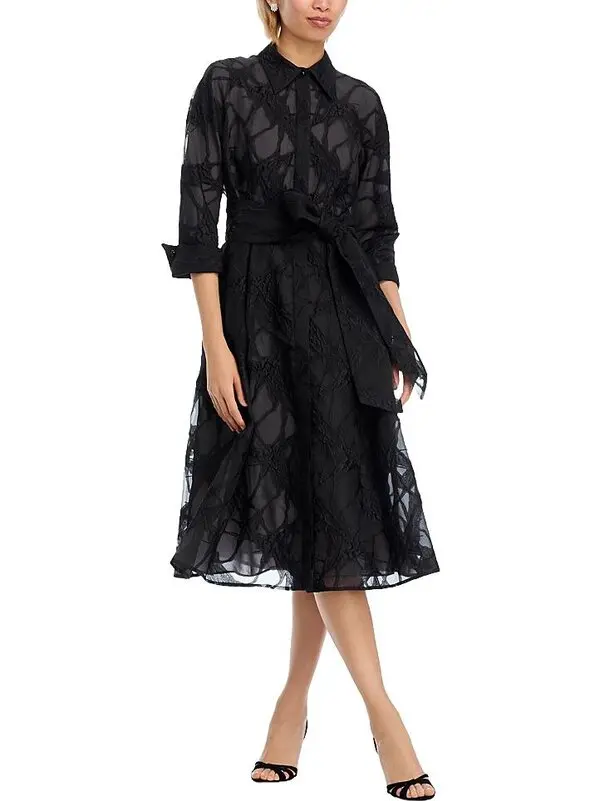 Rickie Freeman For Teri Jon Organza Web Shirt Dress - Black Nude