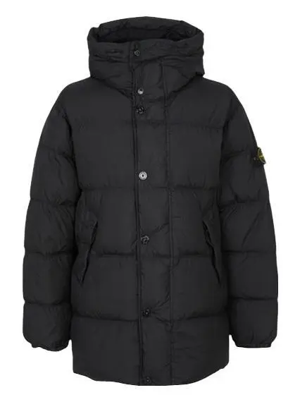 Stone Island Logo Zip-up Down Jacket - Black