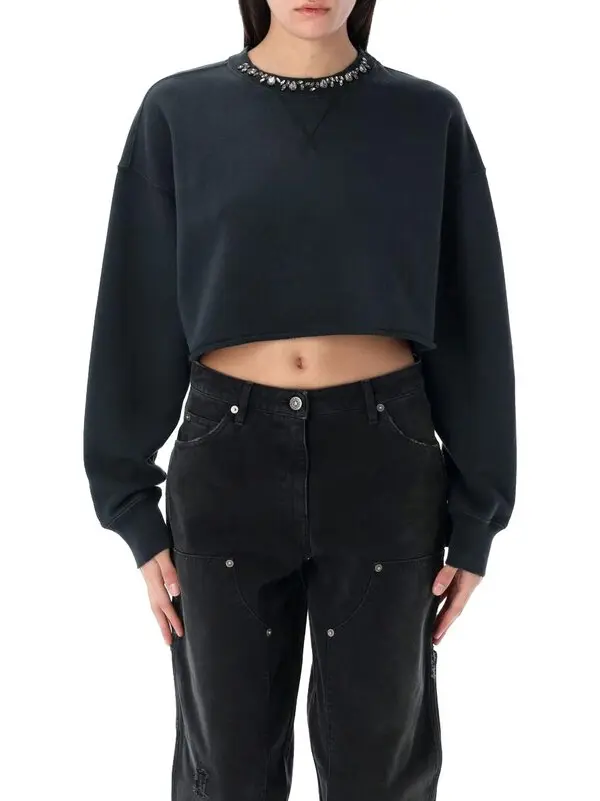 Golden Goose Cotton Embellished Cropped Sweatshirt - Black